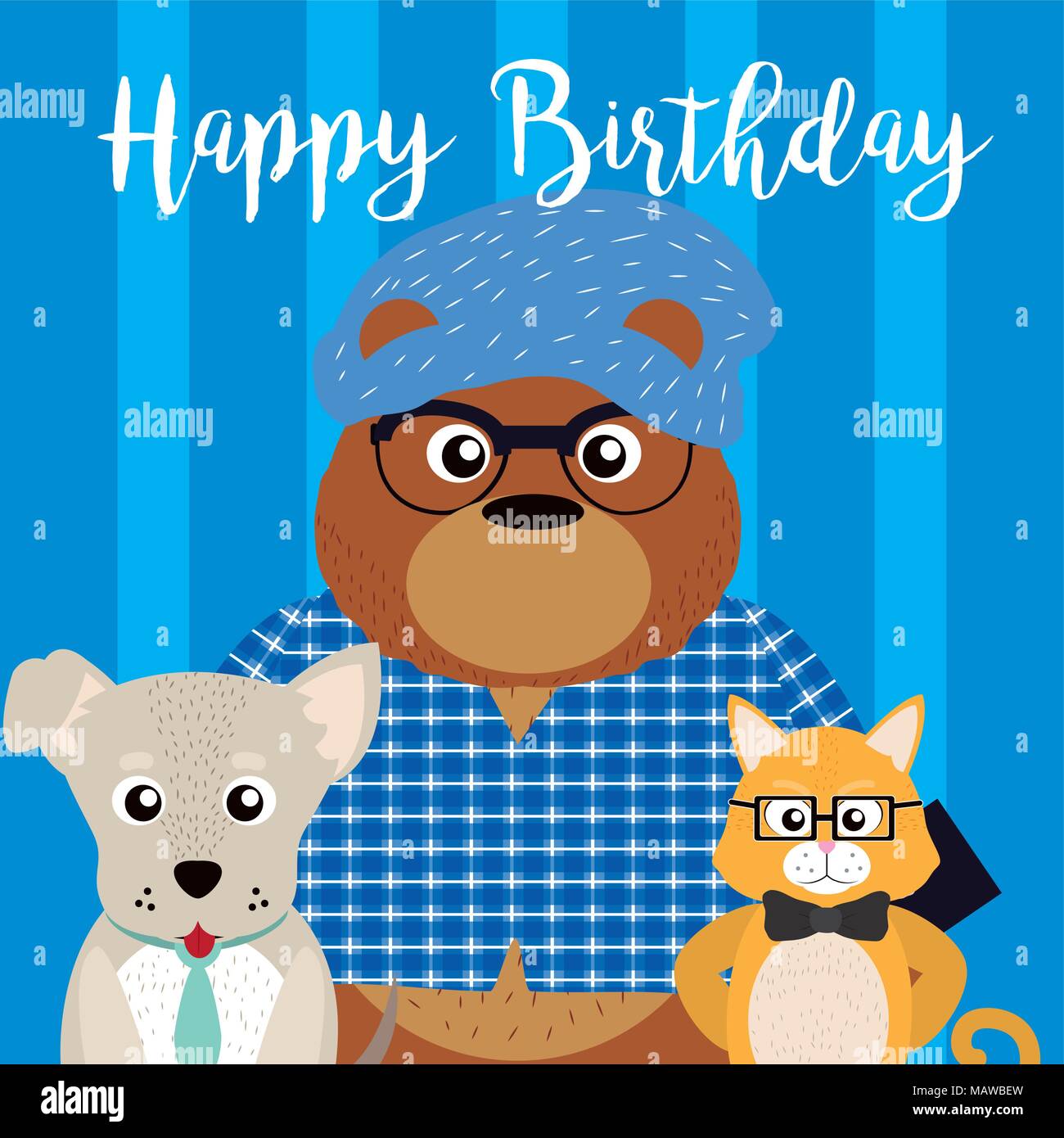 Happy birthday card with cute animals Stock Vector Image & Art - Alamy