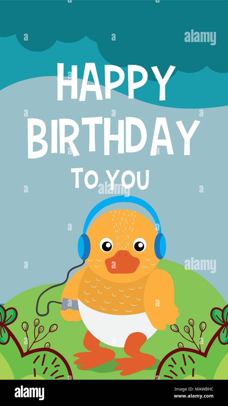 Duck cute animal birthday card Stock Vector Image & Art - Alamy