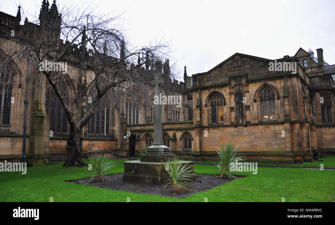 The back of historical Manchester Cathedral, front view Stock Photo - Alamy