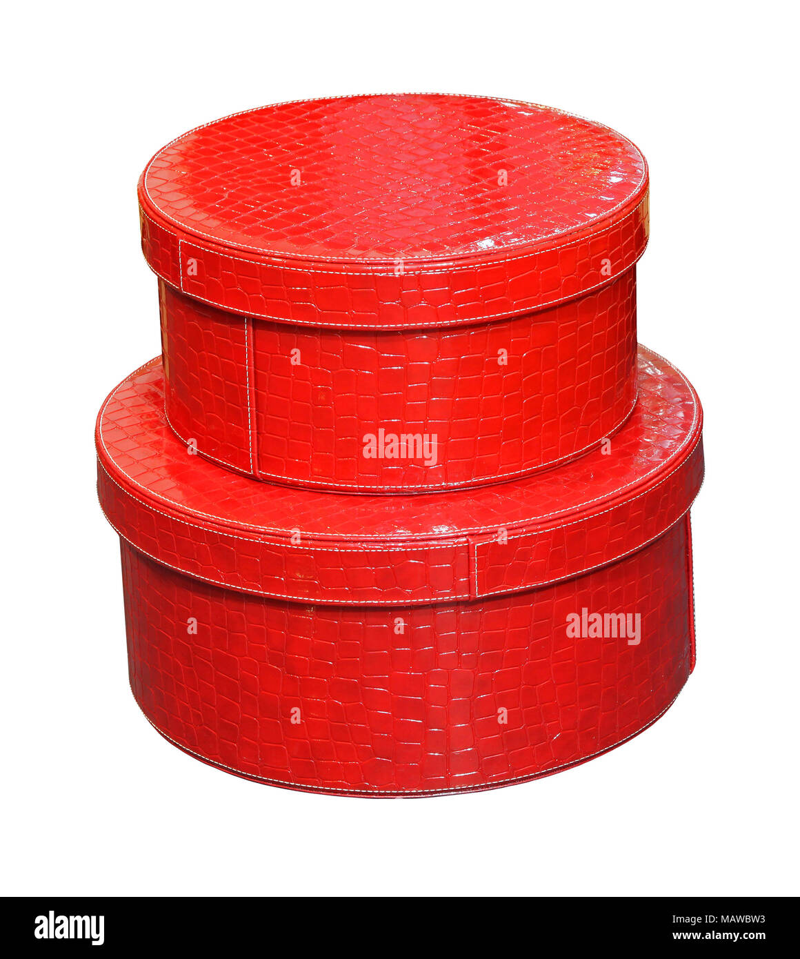 Oval red leather boxes isolated with clipping path included Stock Photo ...
