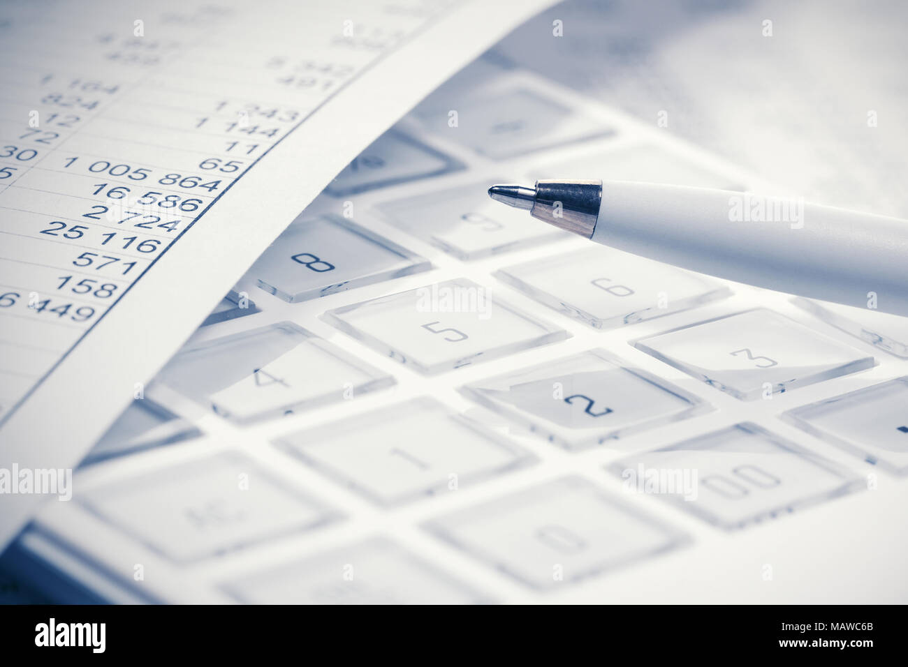 Financial accounting. Pen and calculator on business report Stock Photo ...