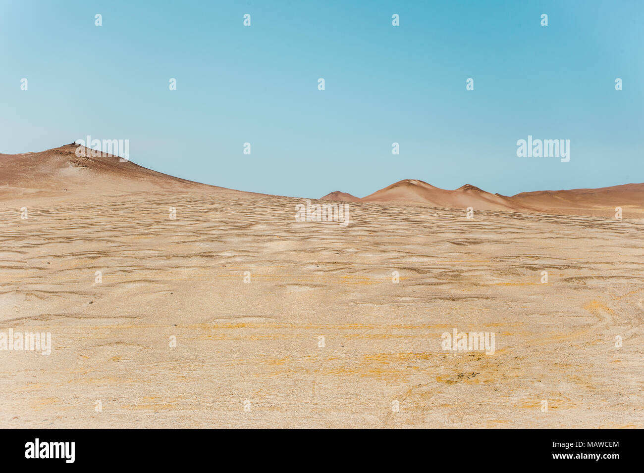 Barren, sandy Mars-like yellow and orange desert in Paracas National ...