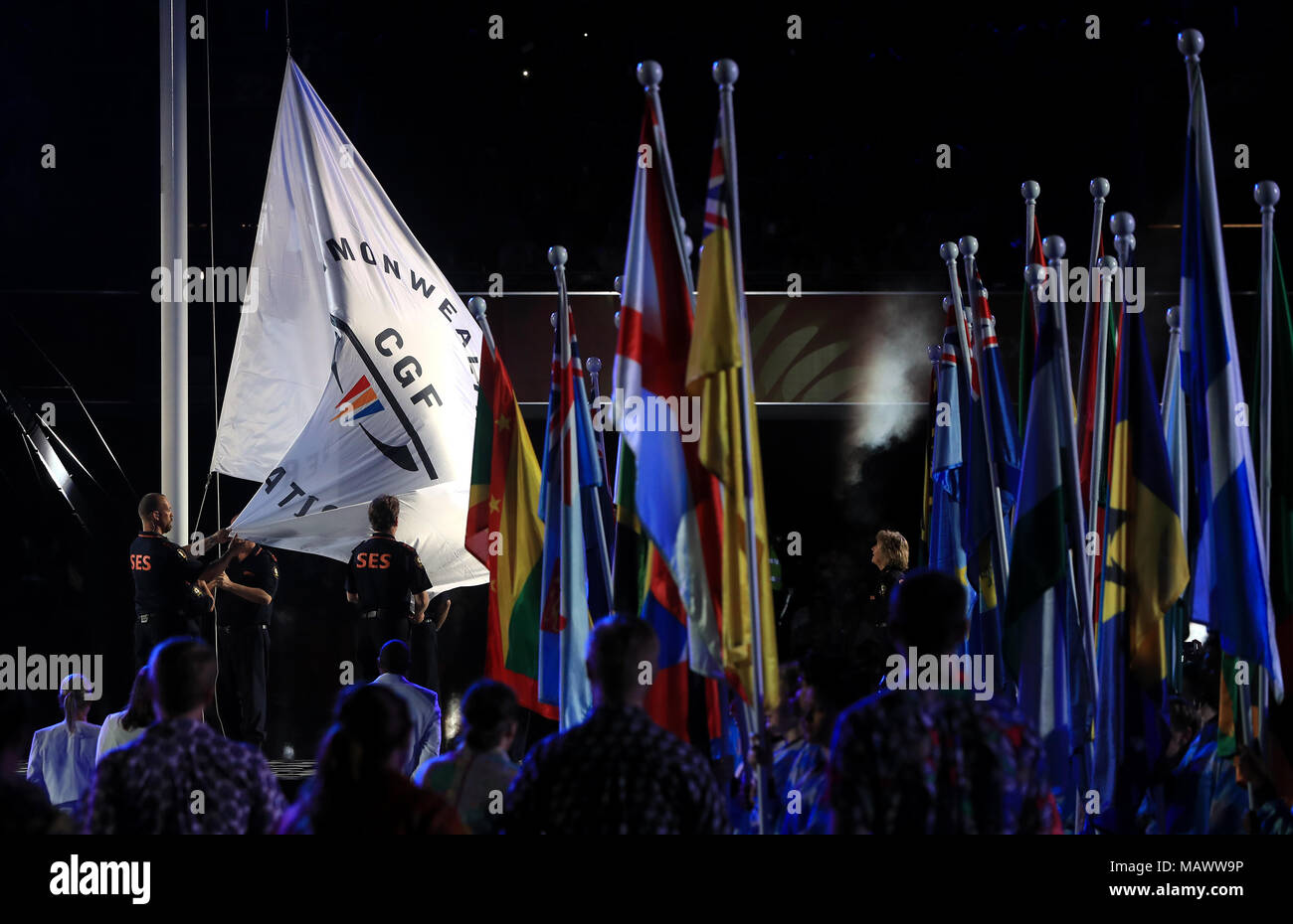 The Commonwealth Games Federation flag is raised during the Opening ...