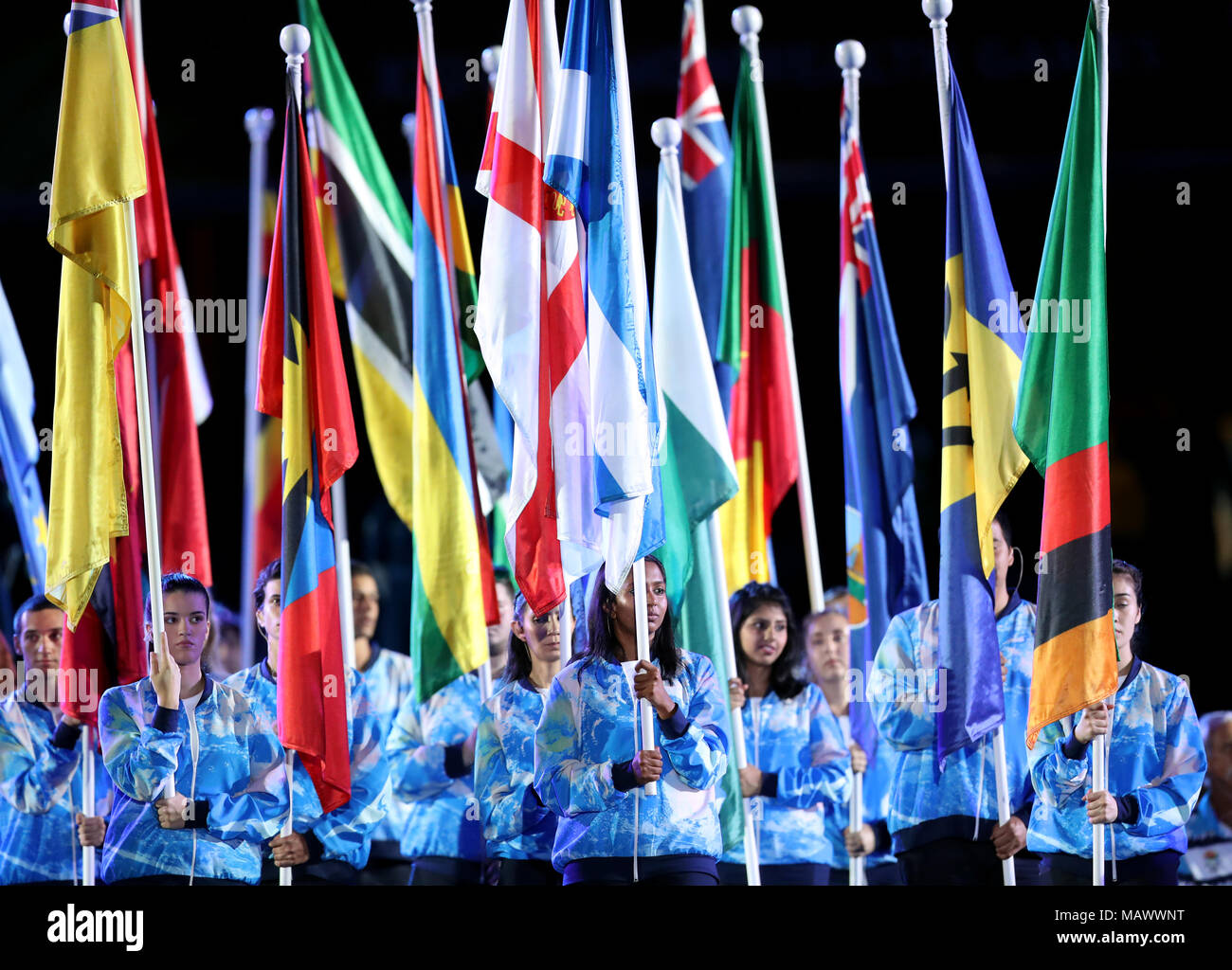 Flags of competing nations during the Opening Ceremony for the 2018 ...
