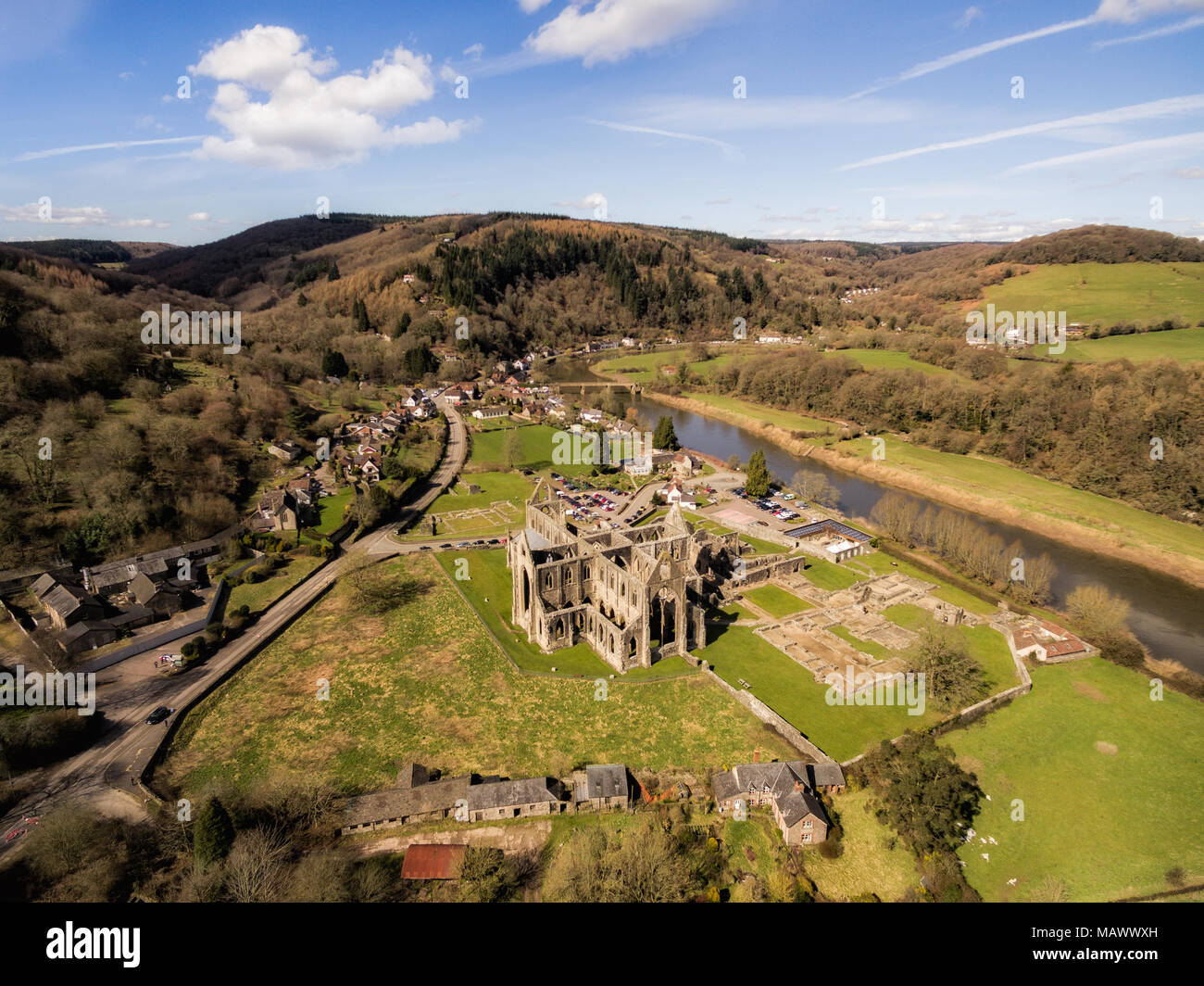 Aerial View of The Tintern Abbey church, first Cistercian foundation in ...
