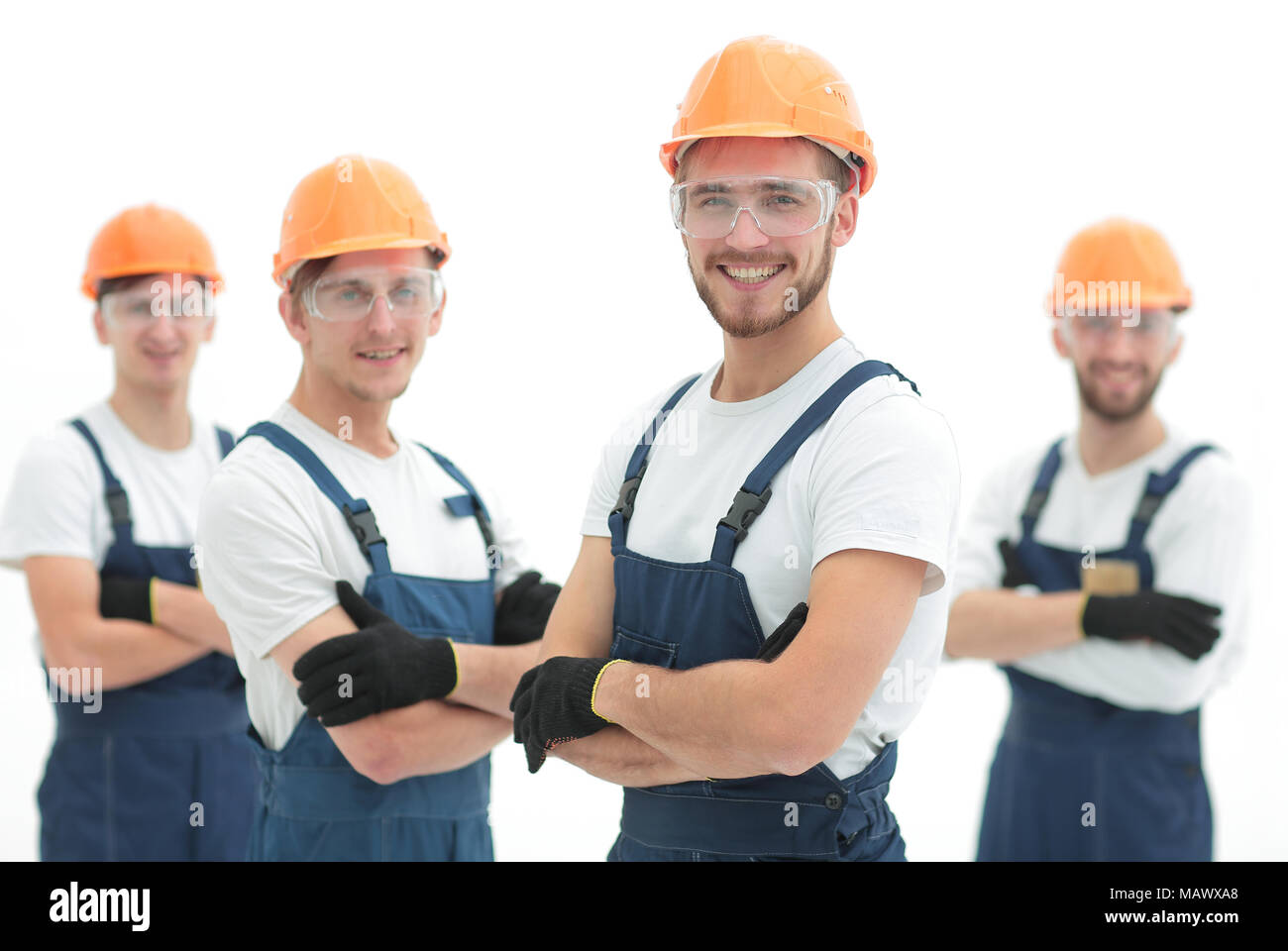 foreman and construction team isolated on white Stock Photo - Alamy