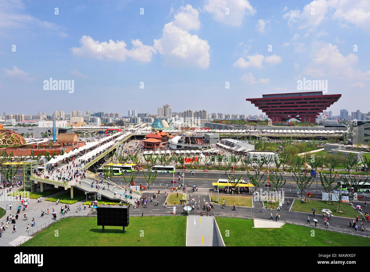 View across the pavilions from the Culture center at the 2010 Shanghai ...