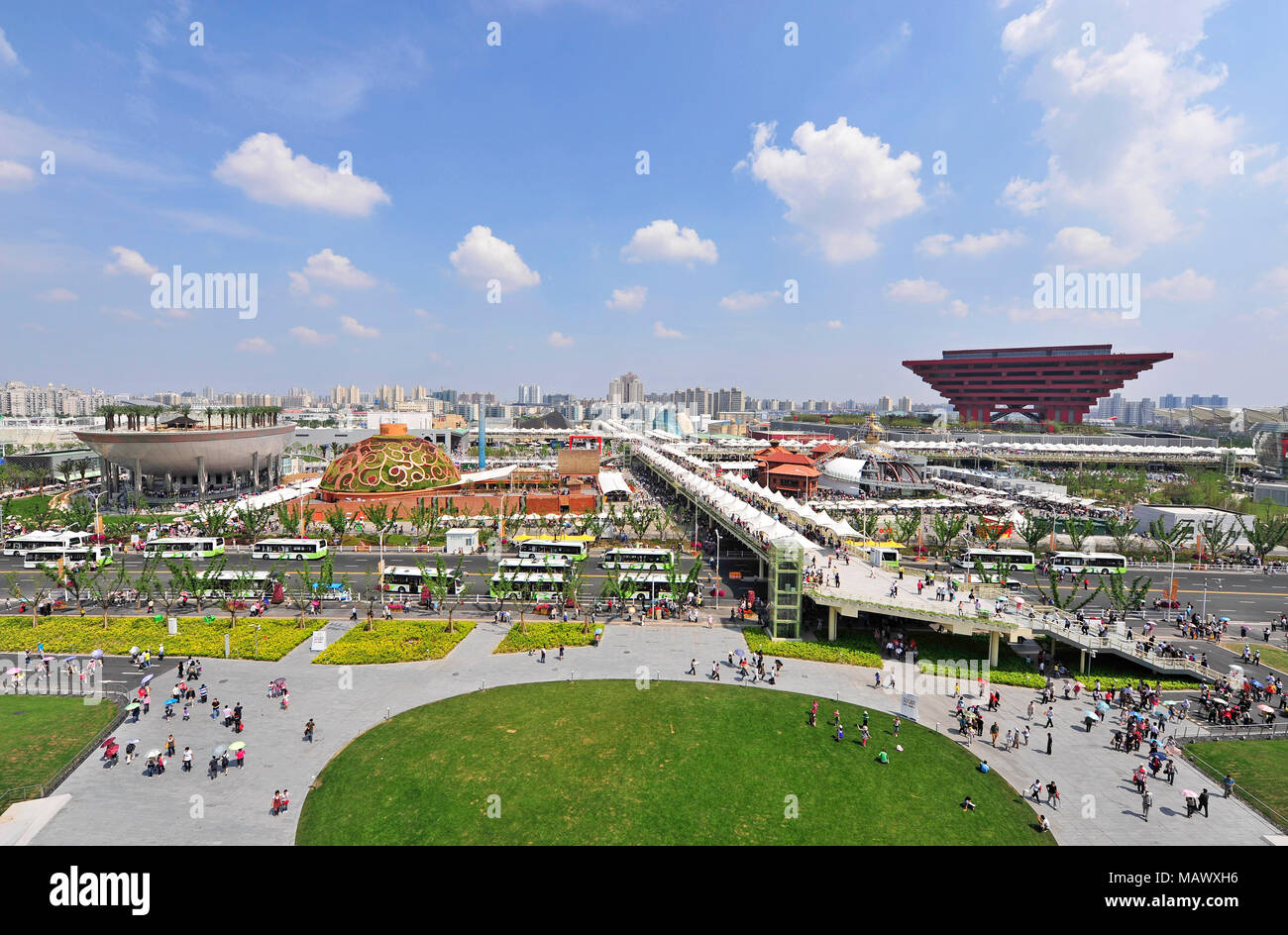 View across the pavilions from the Culture center at the 2010 Shanghai ...