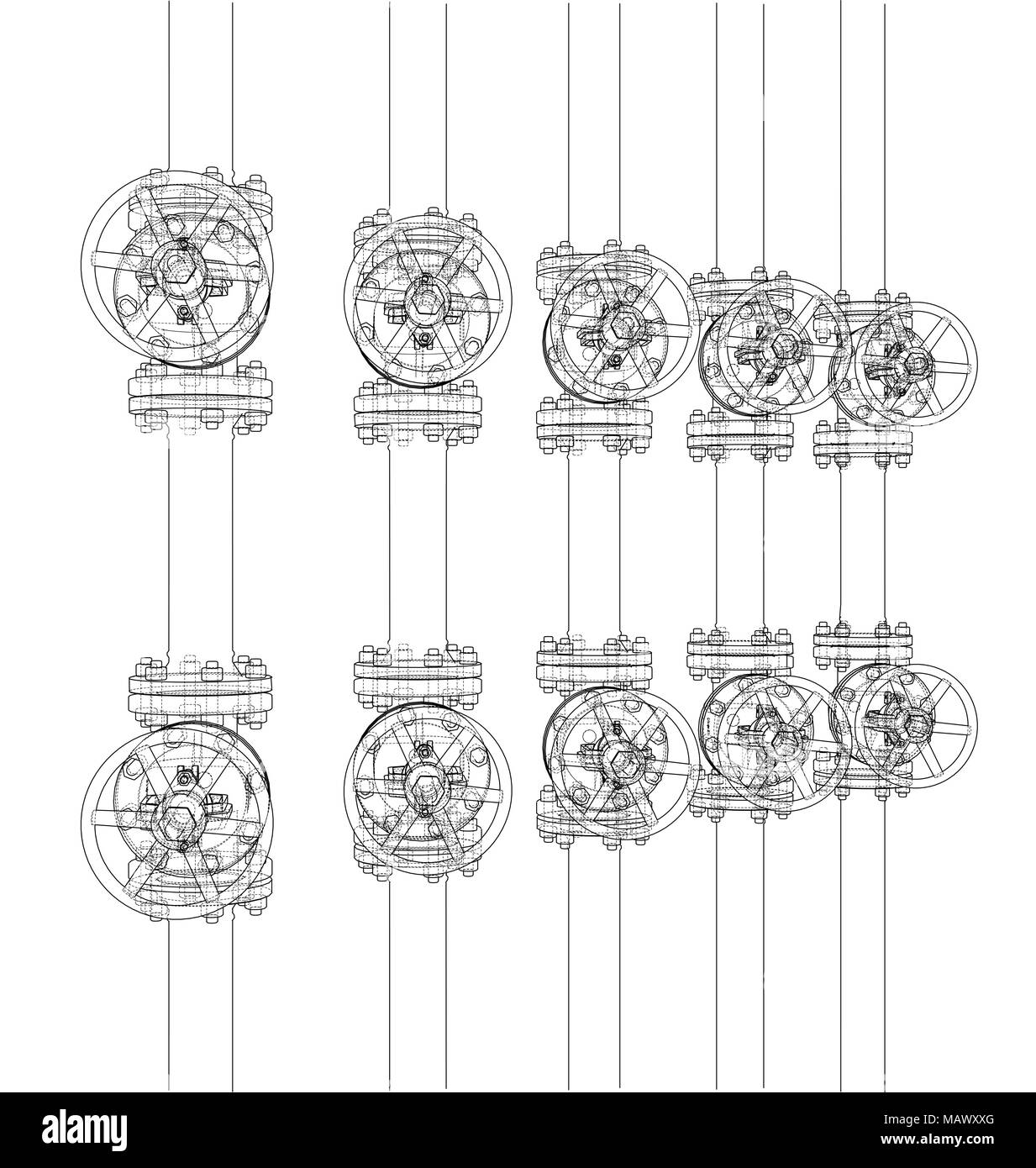 Industrial valves sketch. 3d illustration Stock Photo - Alamy