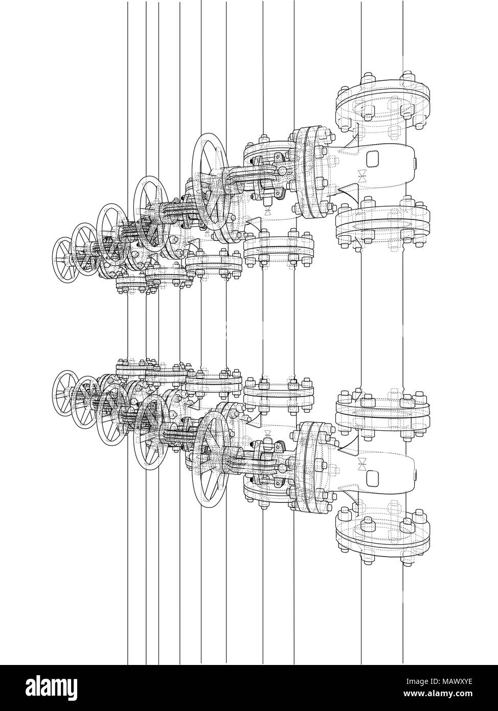 Industrial valves sketch. 3d illustration Stock Photo - Alamy