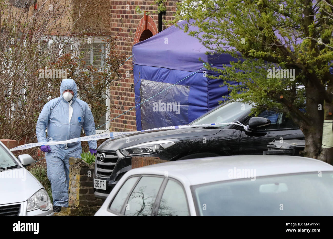 Forensic officers at the scene in South Park Crescent in Hither Green ...