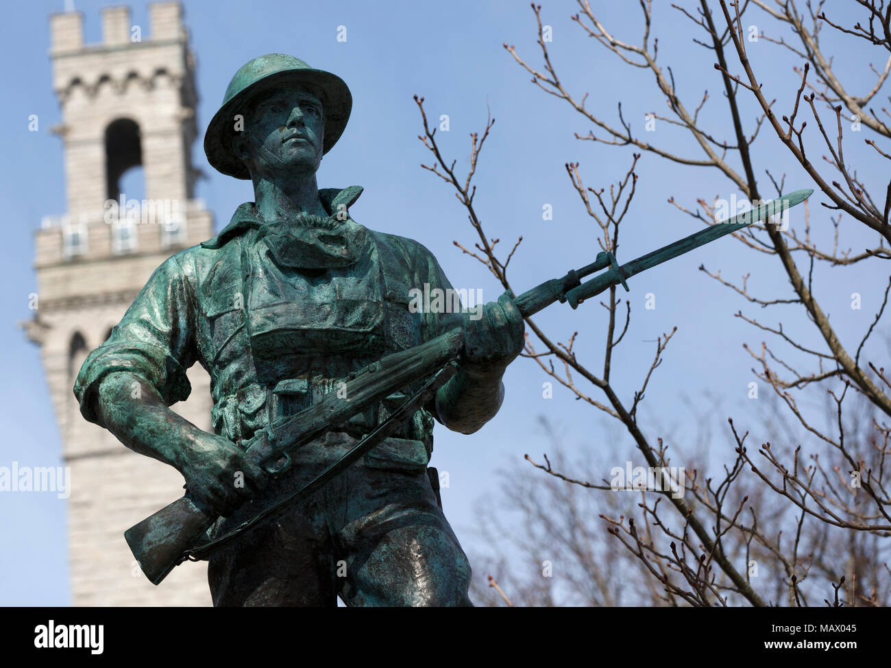 WWI memorial soldier statue, off season, Provincetown, Cape Cod ...
