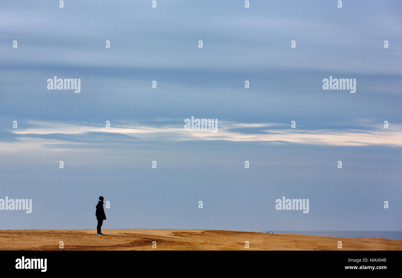 Lone person on the beach, winter off season, Cape Cod National Seashore ...
