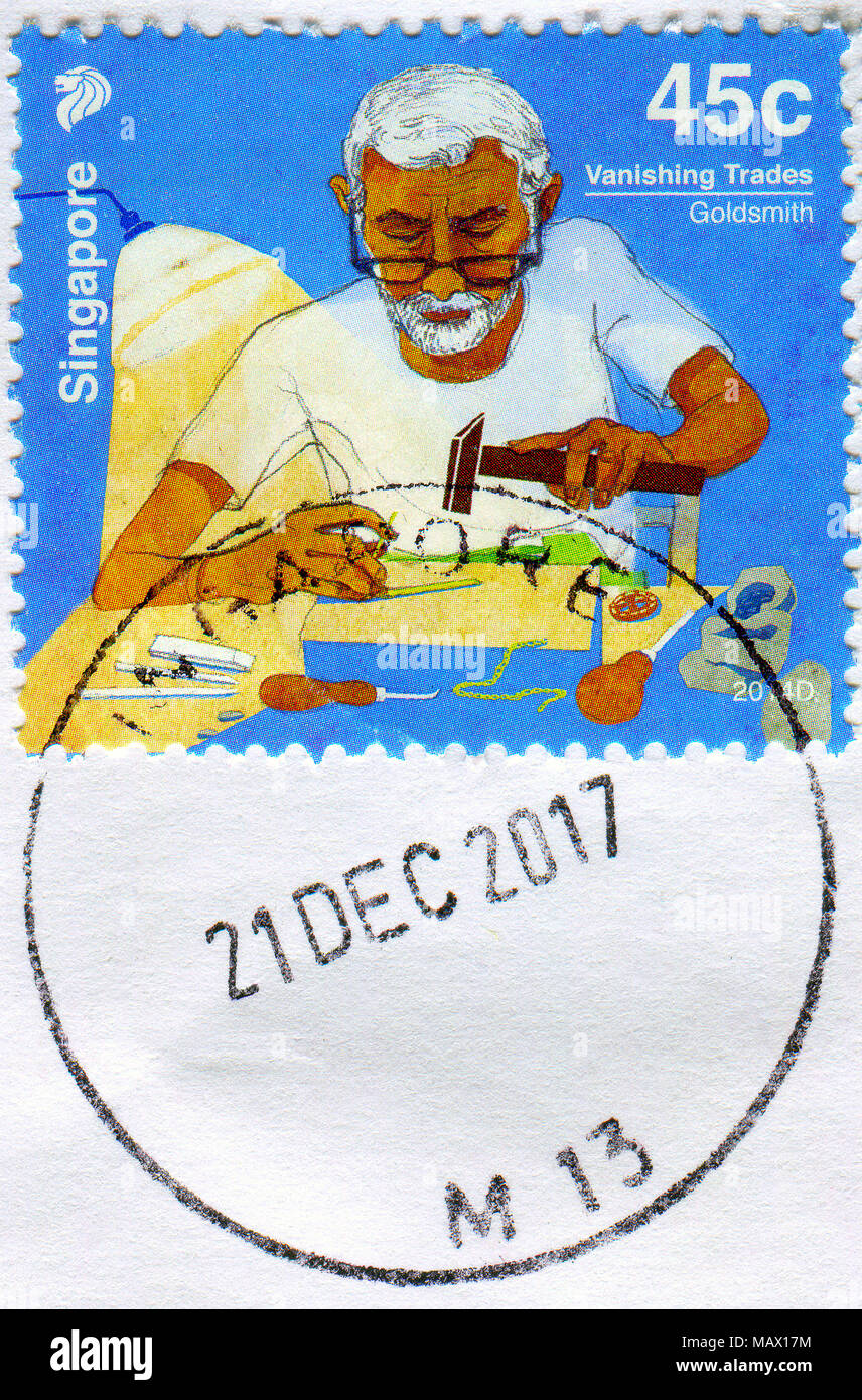GOMEL, BELARUS, 3 DECEMBER 2017, Stamp printed in Singapore shows image ...
