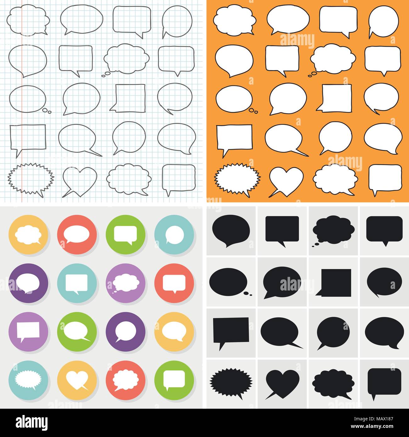 Collection of vector speech and thought communication bubbles Stock ...