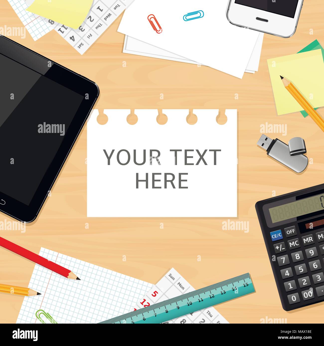 Blank office desk background with copy space for your text. Top view ...