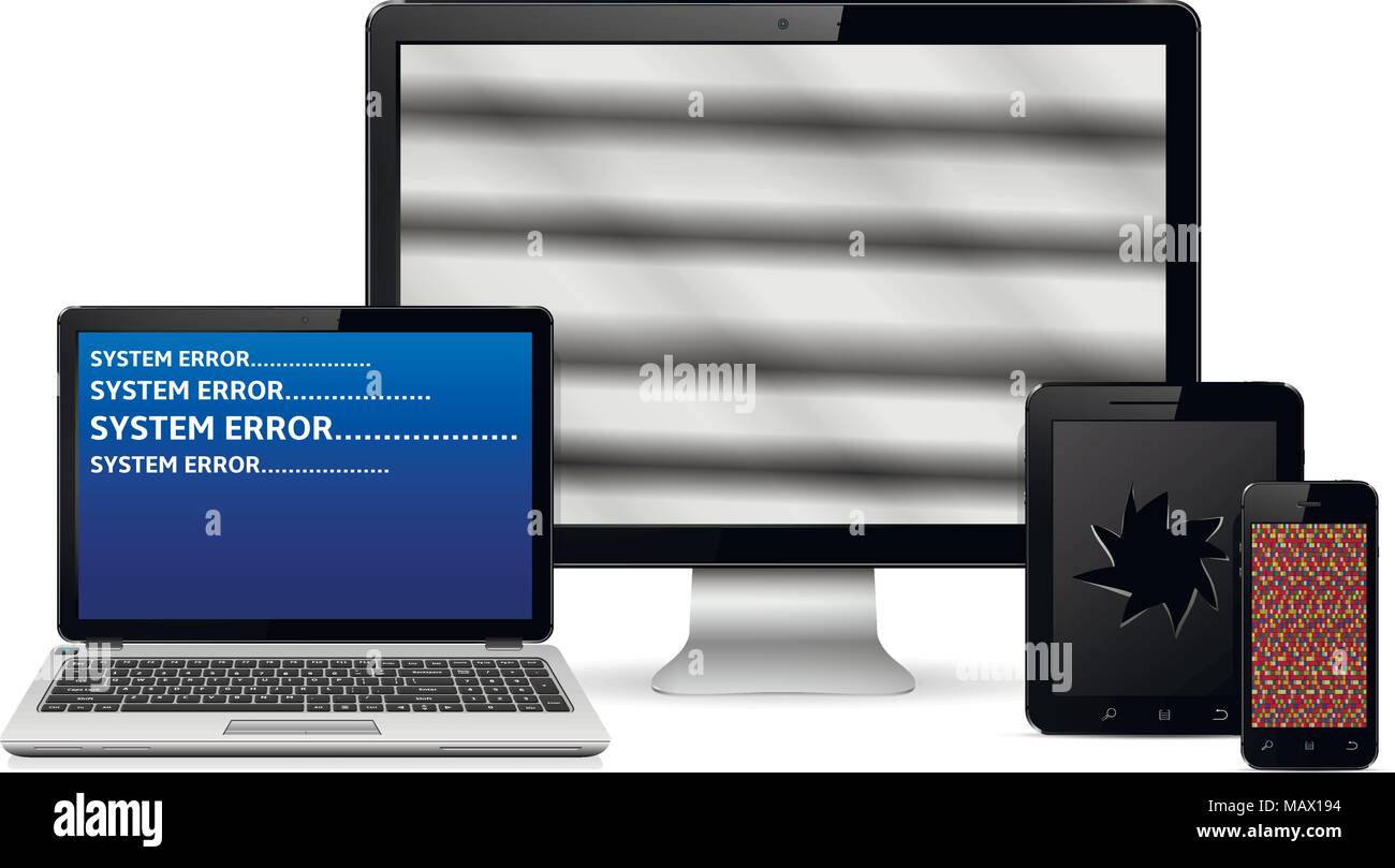 Vector set of faulty digital devices isolated on white background Stock ...