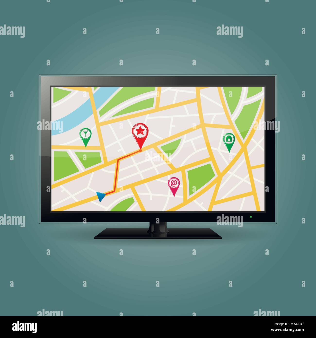 GPS map on modern LCD TV screen, vector illustration Stock Vector Image ...