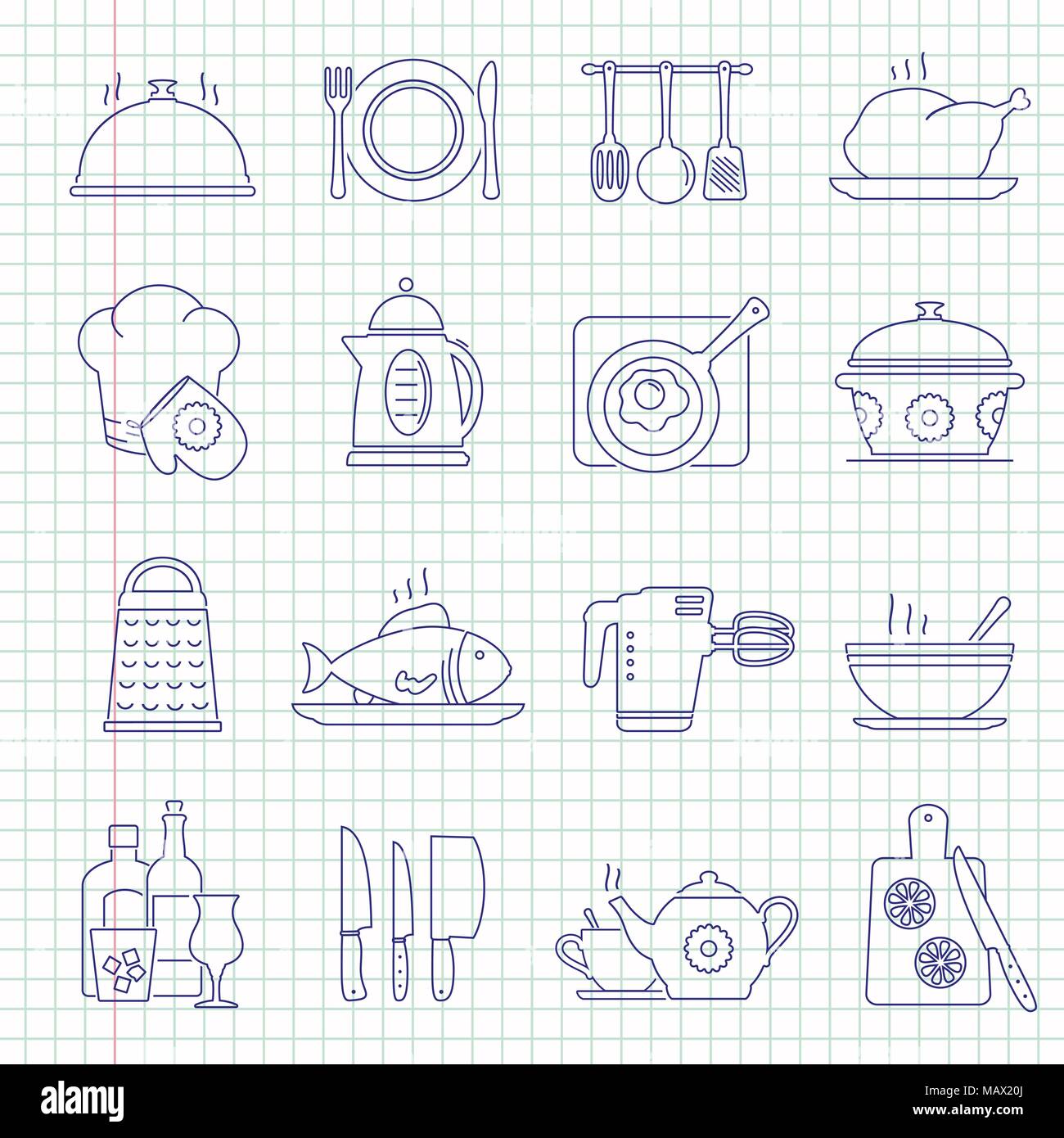 Hand drawn cooking icons on a notebook sheet Stock Vector Image & Art ...
