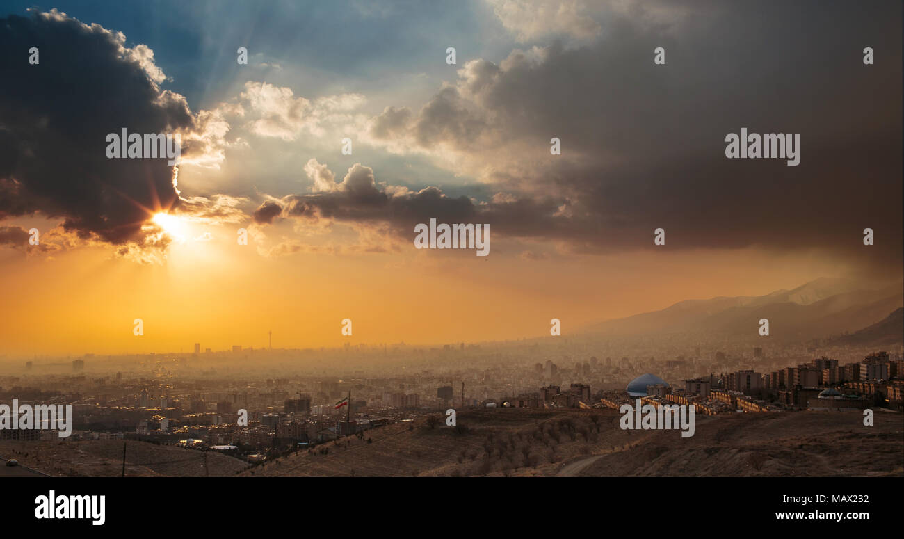 Panorama sunset View of Tehran City The Capital Of Iran with Dramatic ...