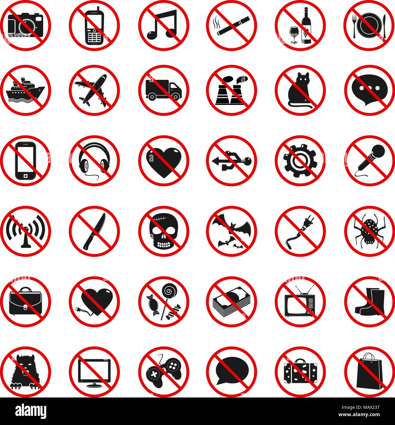 Vector illustration of set of different prohibition symbol Stock Vector ...