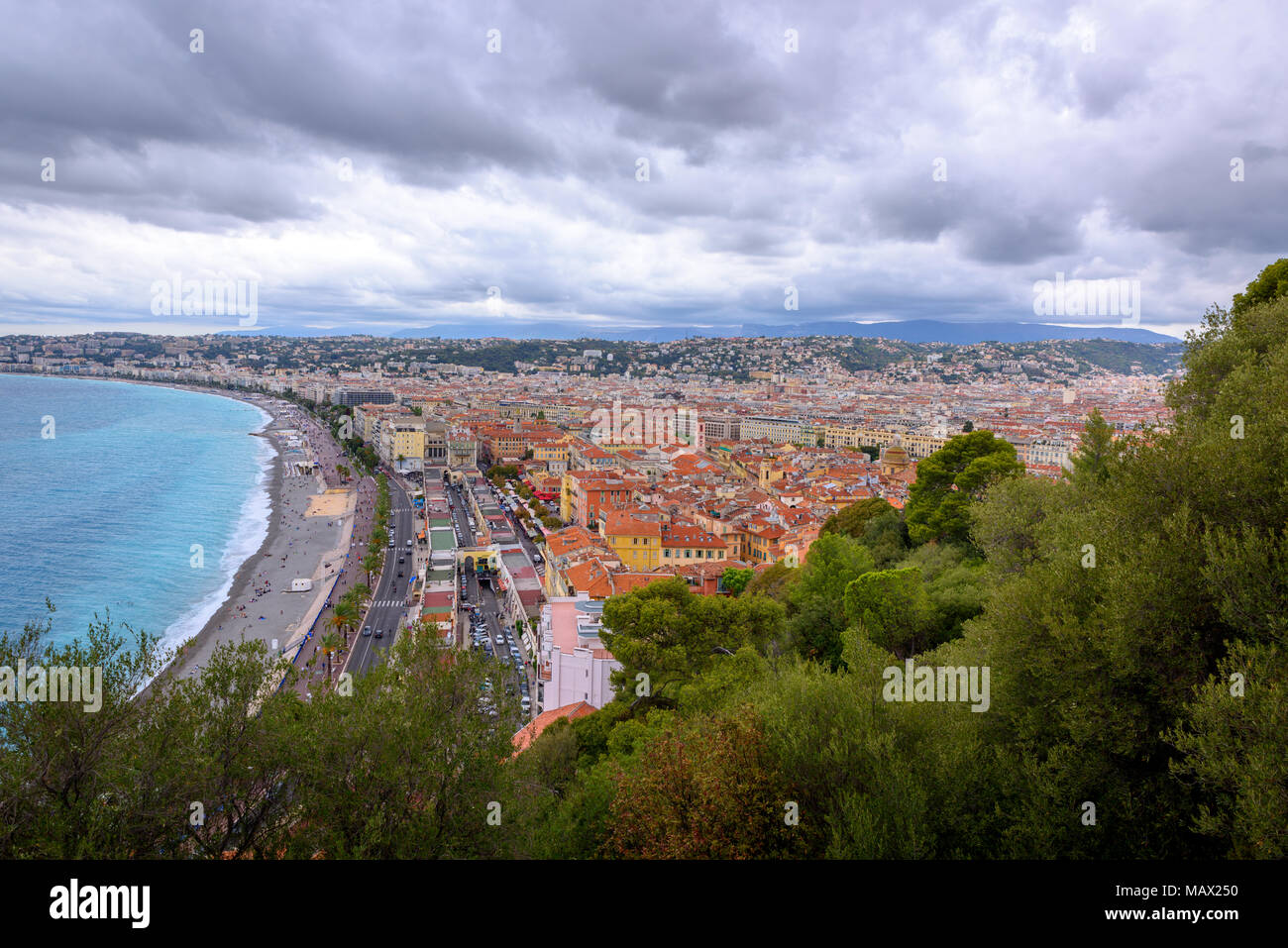Amazing landscape on Nice from hill. Panoramic view on cityscape and ...