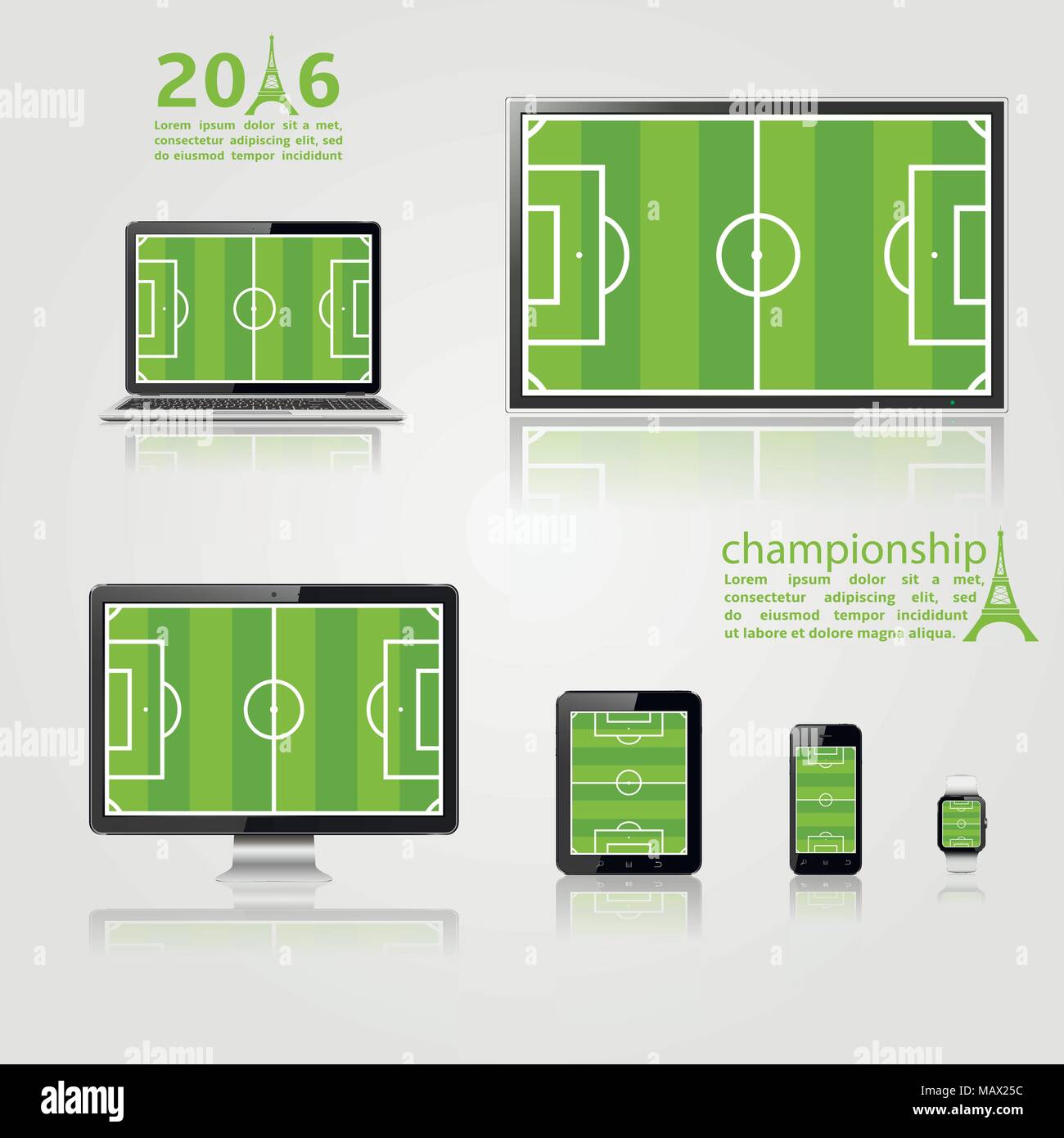 Modern technology devices with football field on screen Stock Vector ...