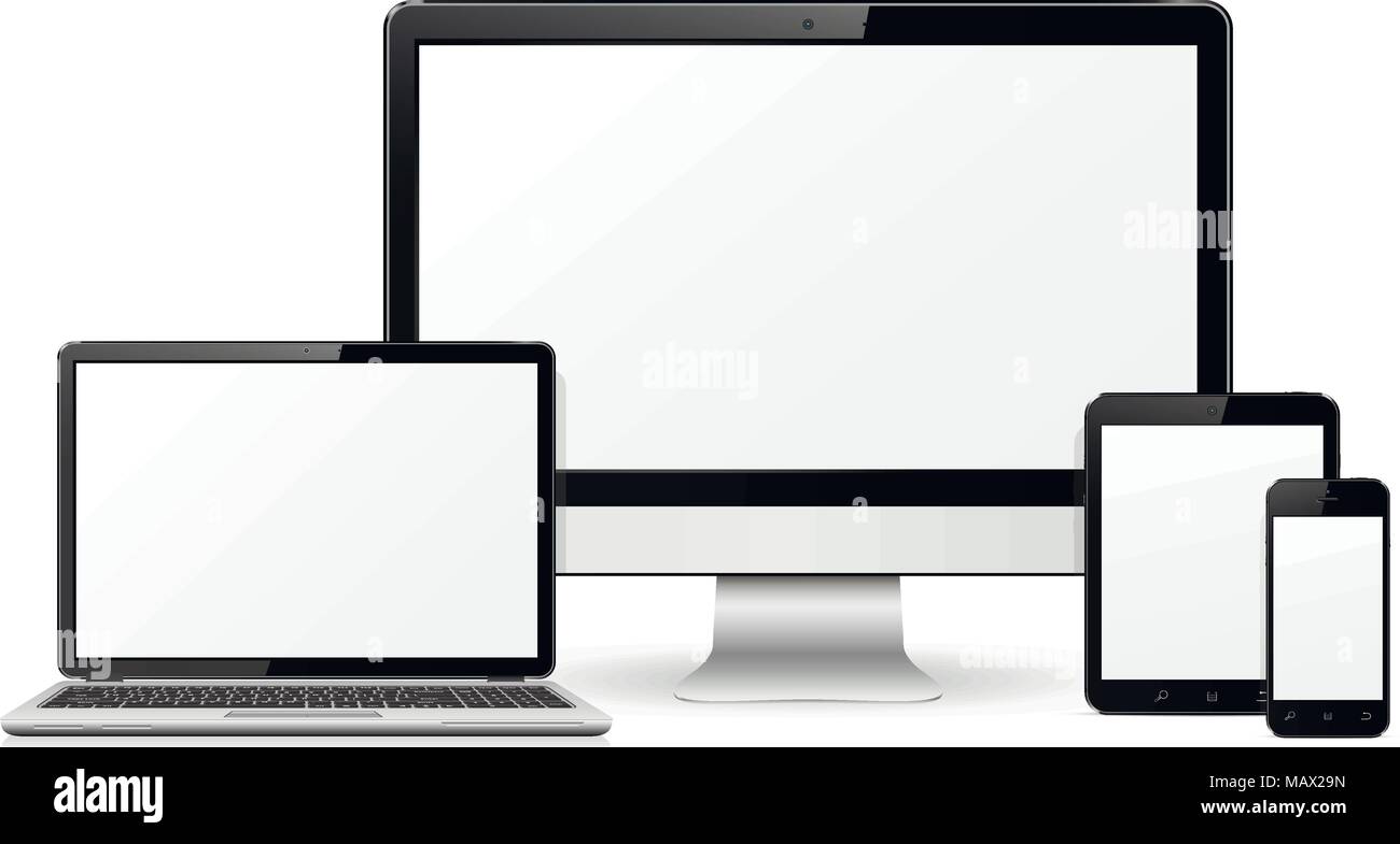 Set of realistic computer monitor, laptop, tablet and mobile phone with ...