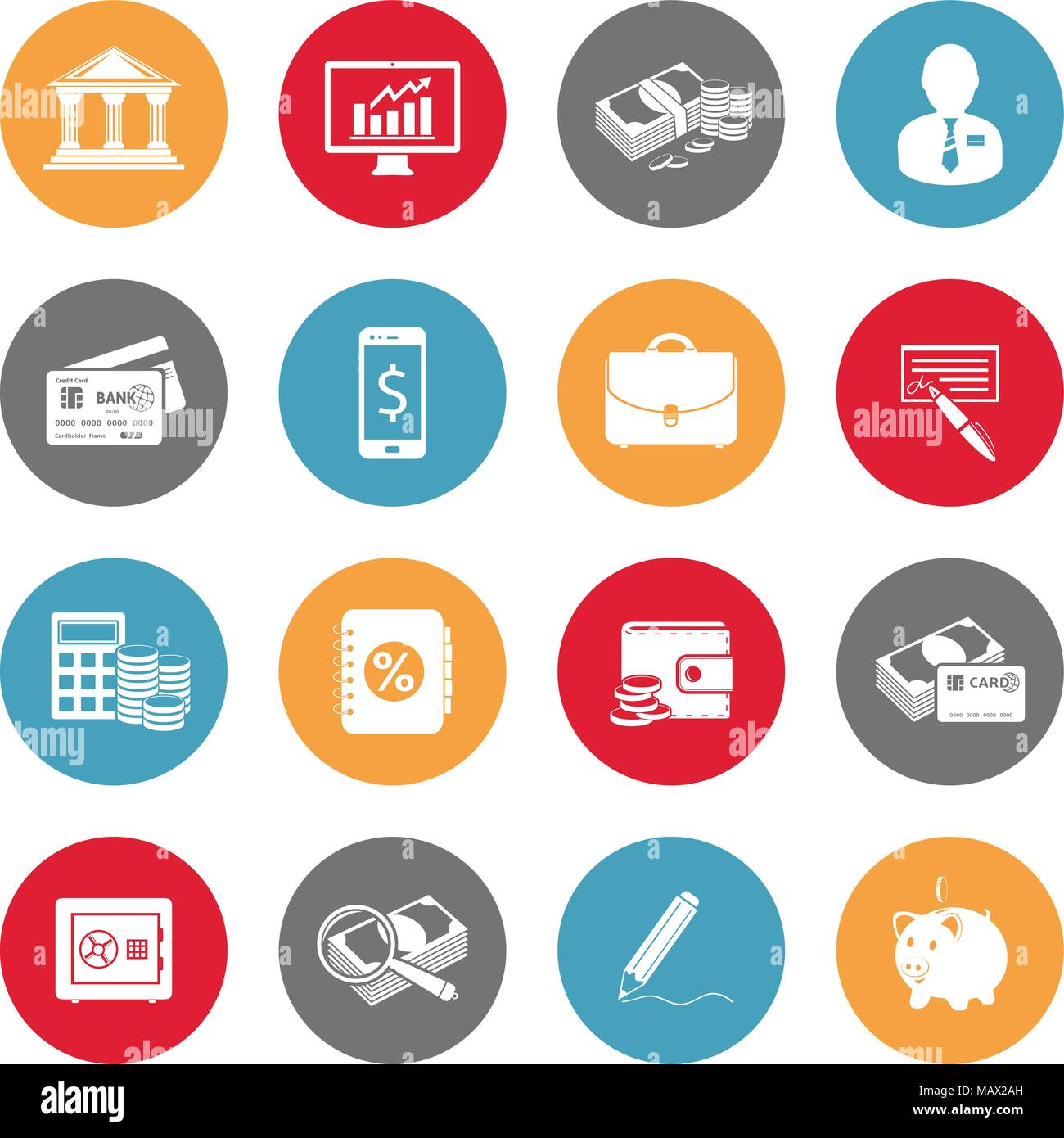 Money and finance round icons isolated on a white background. Vector ...