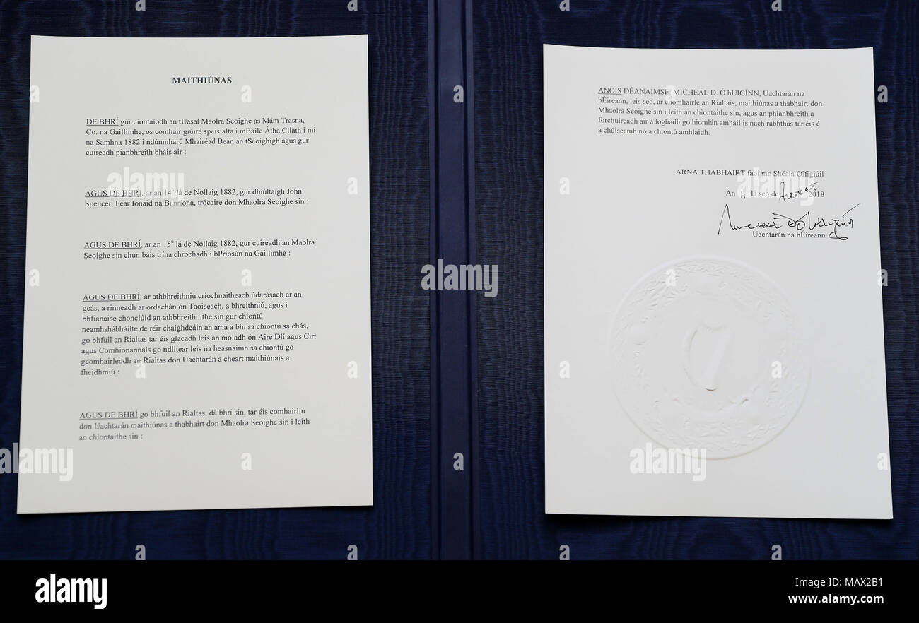 The warrant which was signed by President Michael D Higgins at Aras an ...