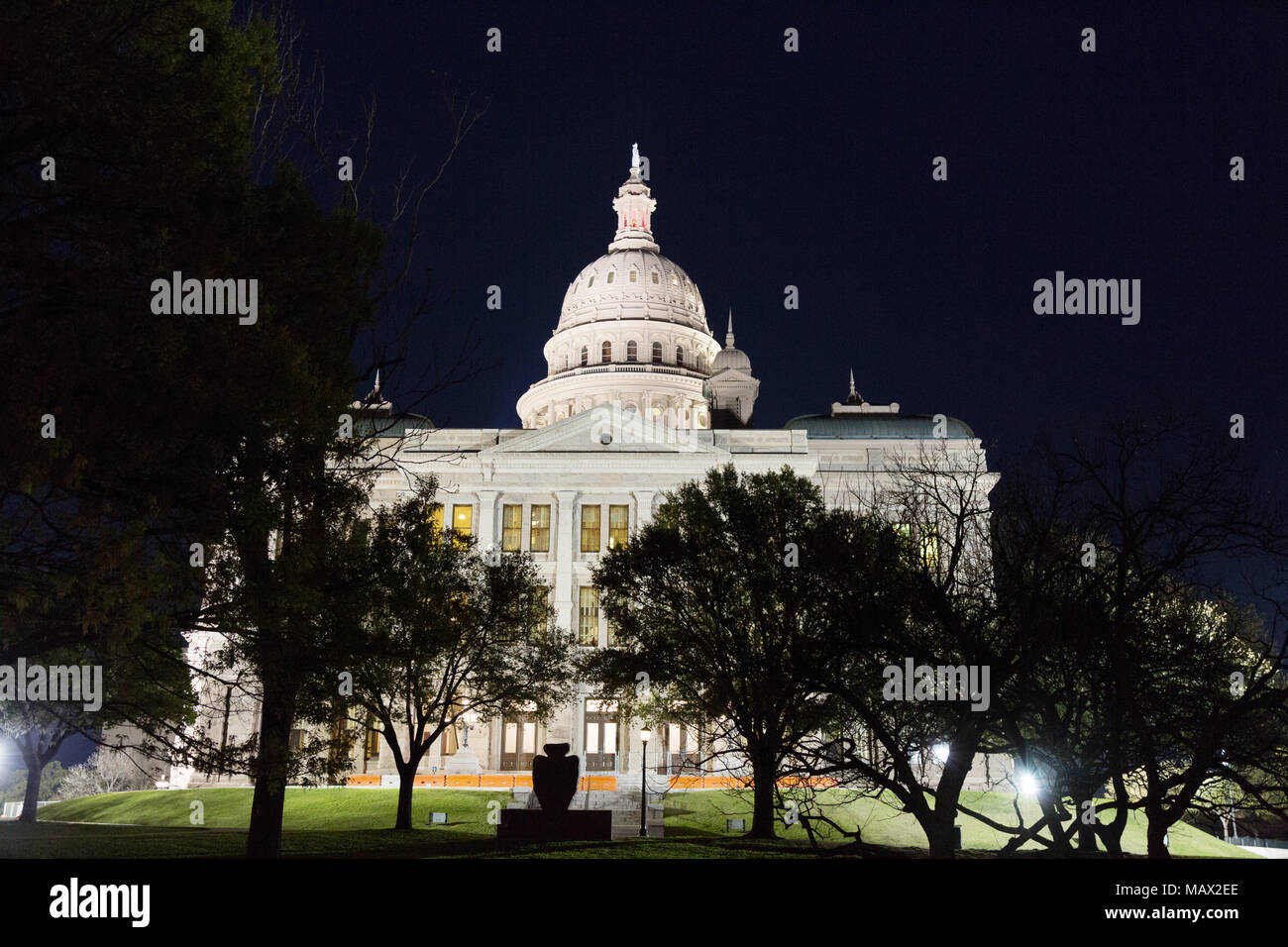 Texas State Capitol building lit up at night, Austin Texas, United ...