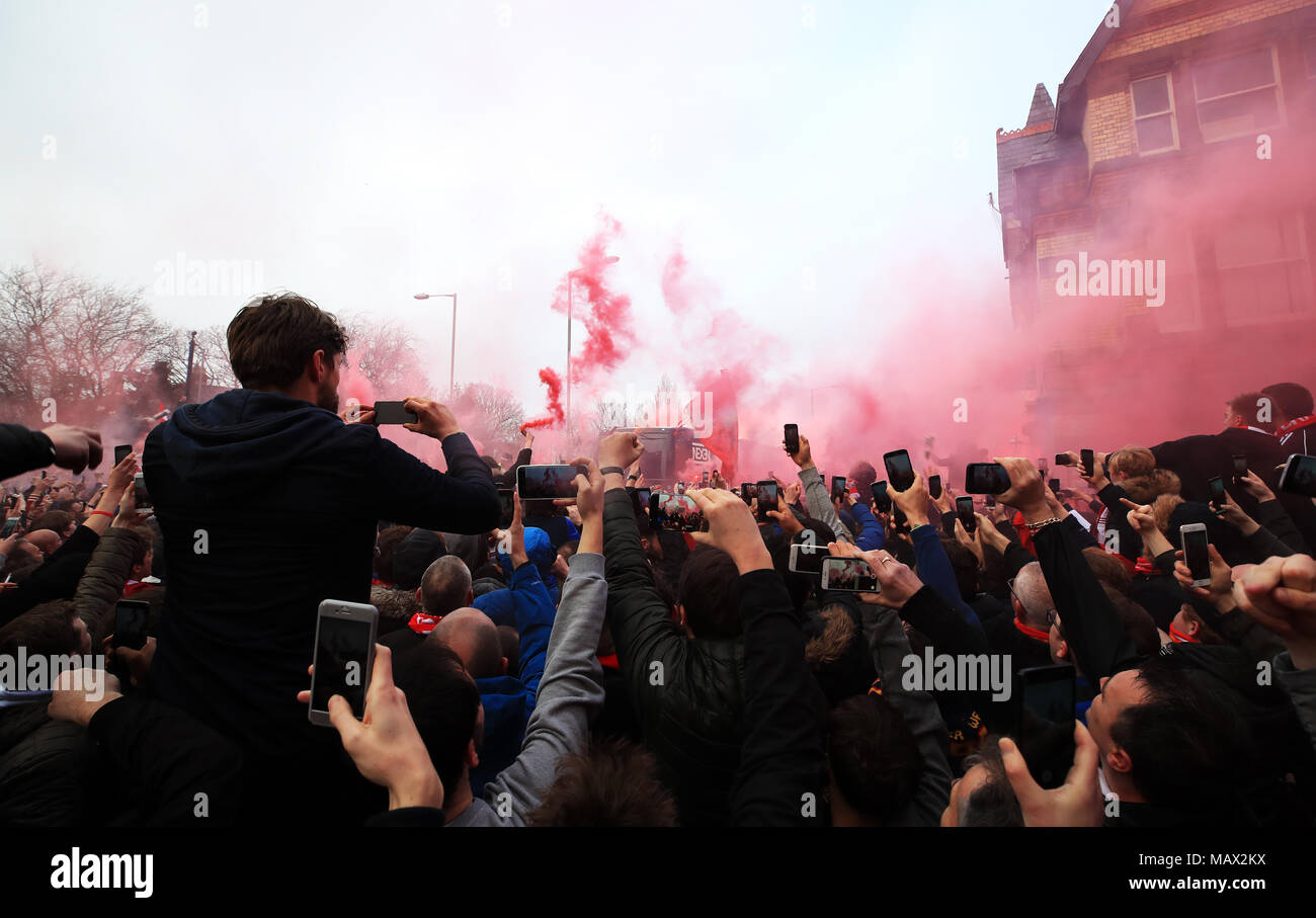 Fans let off flares as the teams arrive for the UEFA Champions League ...