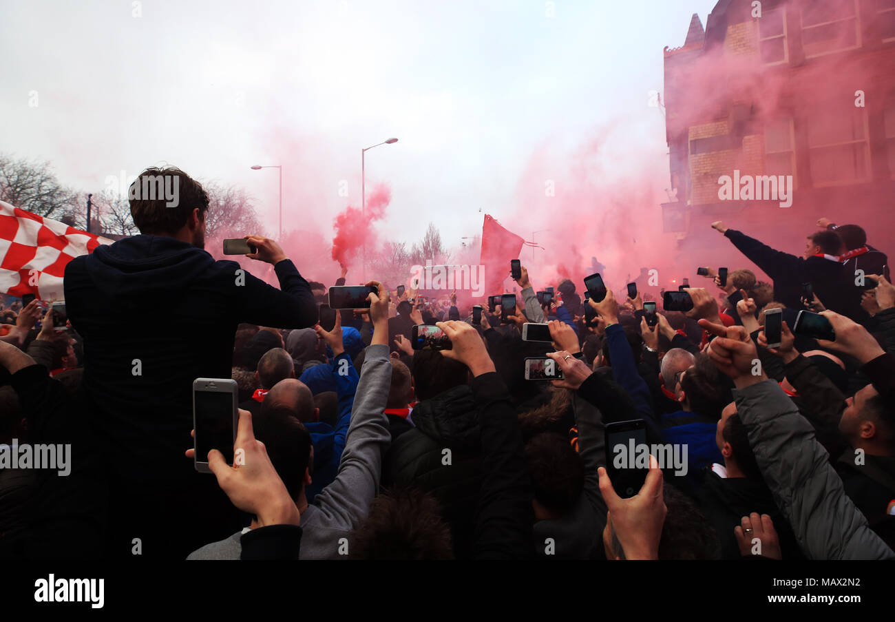 Fans let off flares as the teams arrive for the UEFA Champions League ...
