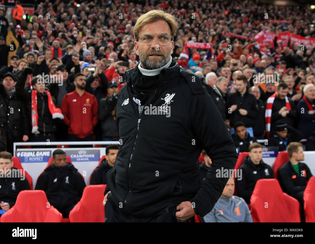 Liverpool manager Jurgen Klopp before the UEFA Champions League quarter ...