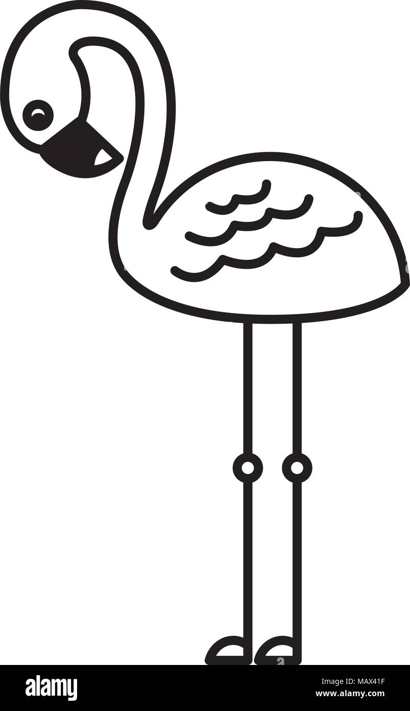cute flamingo tropical bird icon vector illustration black and white ...