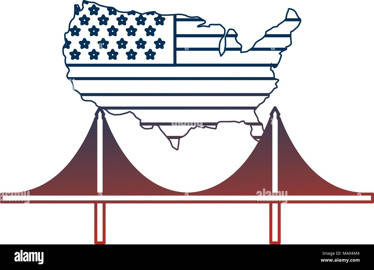 united states of america map with flag and san francisc bridge Stock ...