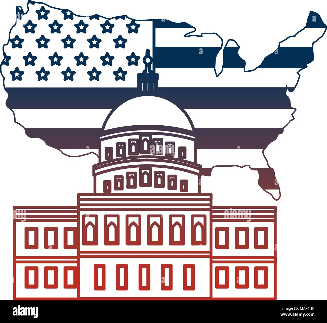 united states of america map with flag and the withe house Stock Vector ...