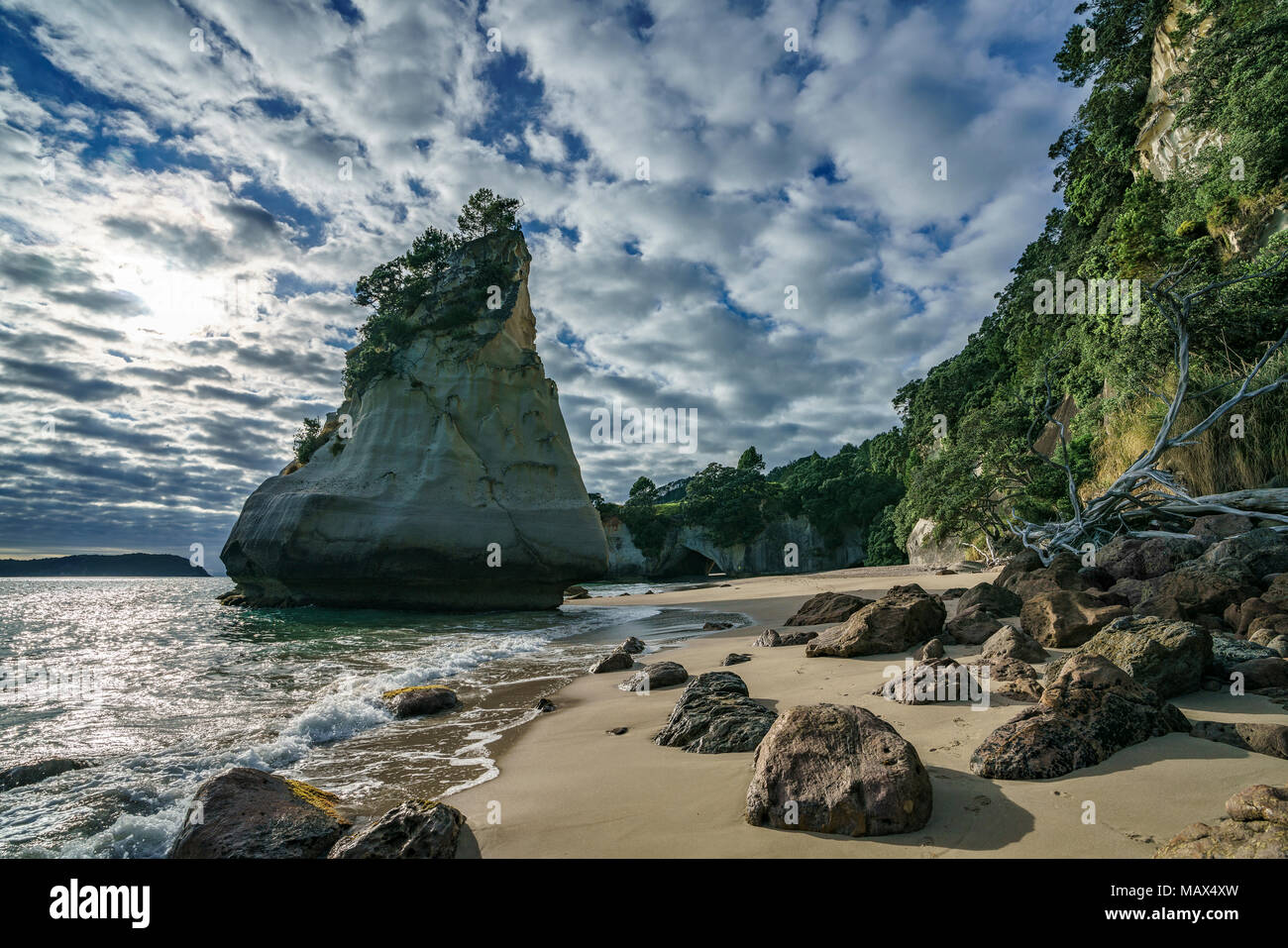 sand and the mighty sandstone rock monolith in the water of cathedral ...