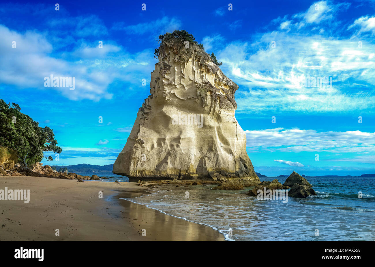 sand and the mighty sandstone rock monolith in the water of cathedral ...