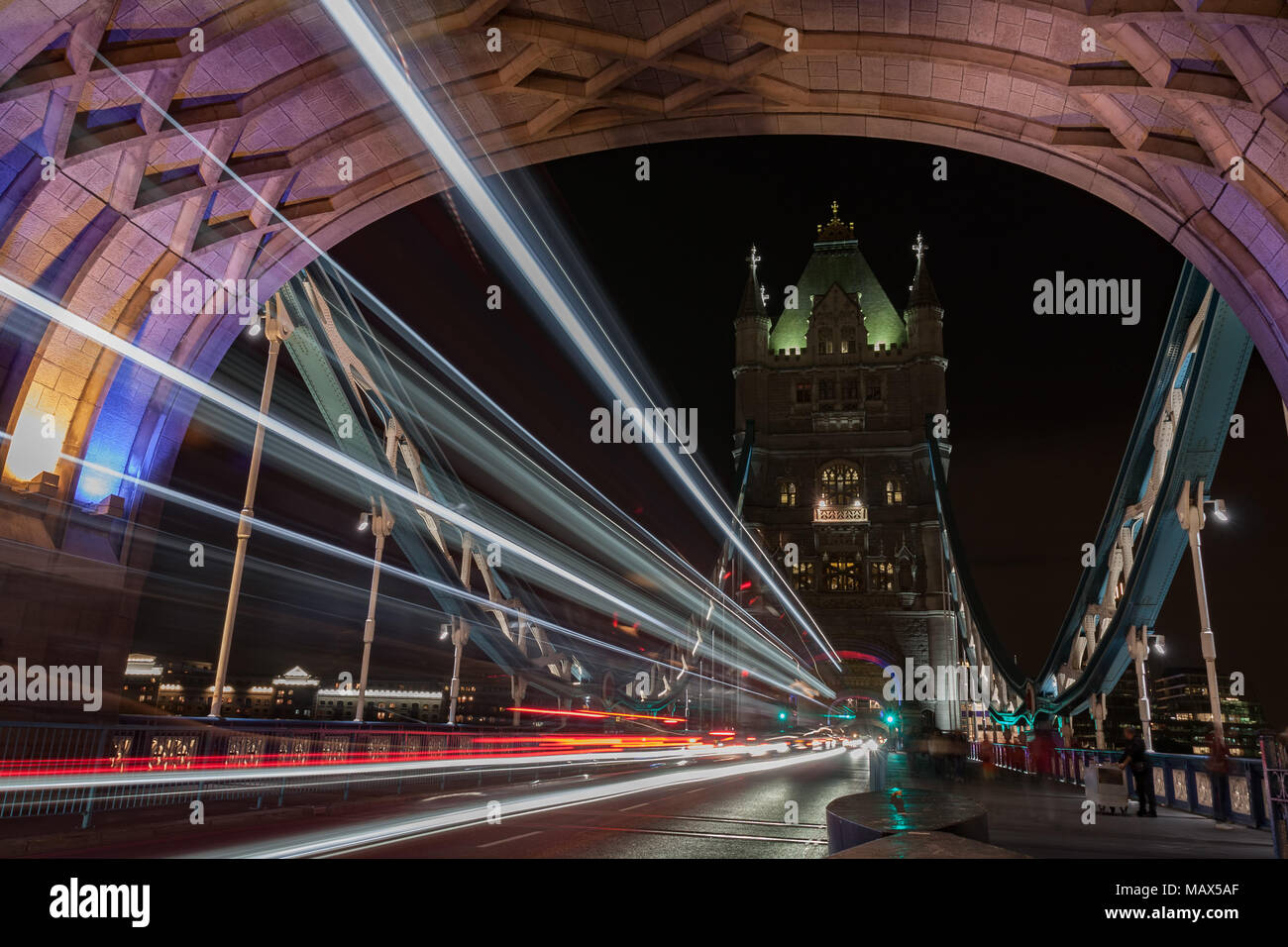 Light trails on Tower bridge at night, London, England Stock Photo - Alamy