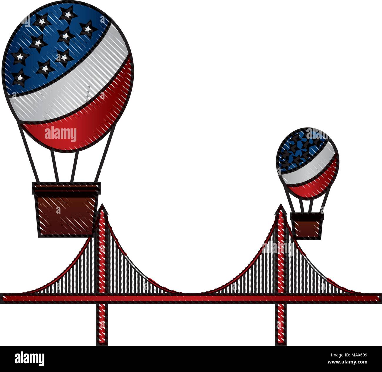 flag american in hot air balloon and bridge landmark Stock Vector Image ...
