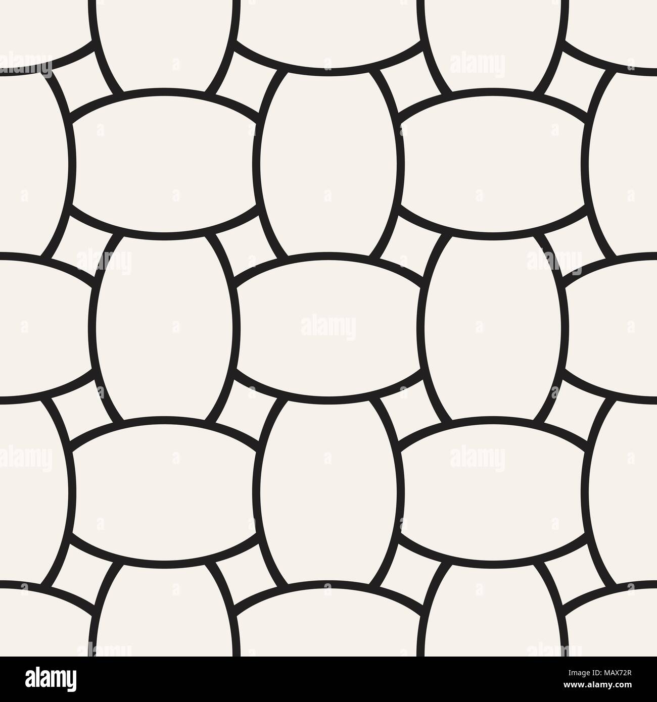 Vector geometric seamless pattern with curved shapes grid. Abstract monochrome rounded lattice ...