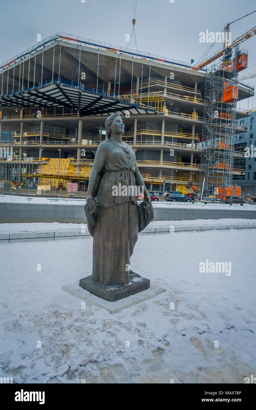 Oslo, Norway - July 18, 2016: A statue of Kirsten Flagstad in front of ...