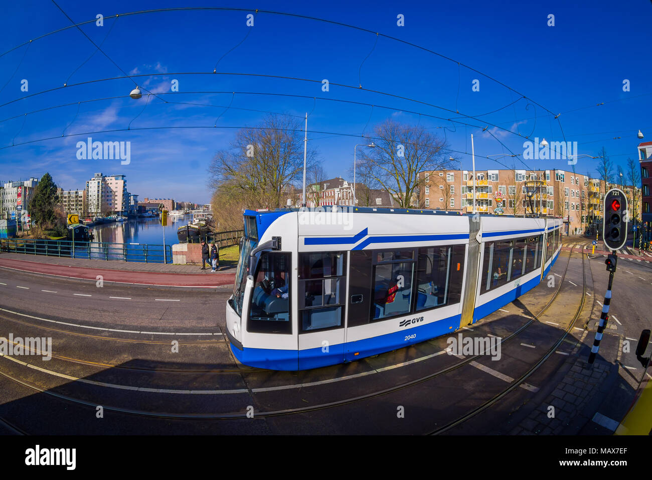 AMSTERDAM, NETHERLANDS, MARCH, 10 2018: Outdoor view of Amsterdam Tram ...