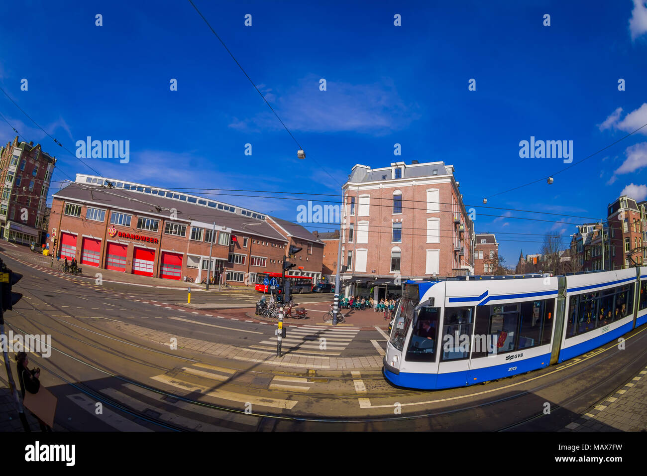 AMSTERDAM, NETHERLANDS, MARCH, 10 2018: Outdoor view of Amsterdam Tram ...