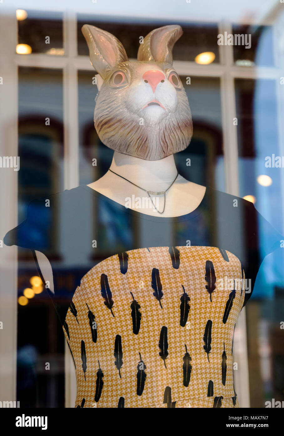 Dress with Easter Rabbit head on display; YOLO's woman's shop; National ...