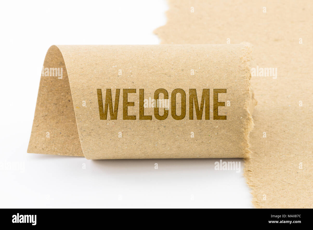 Welcome, on brown paper roll, good for conceptual words background, web ...