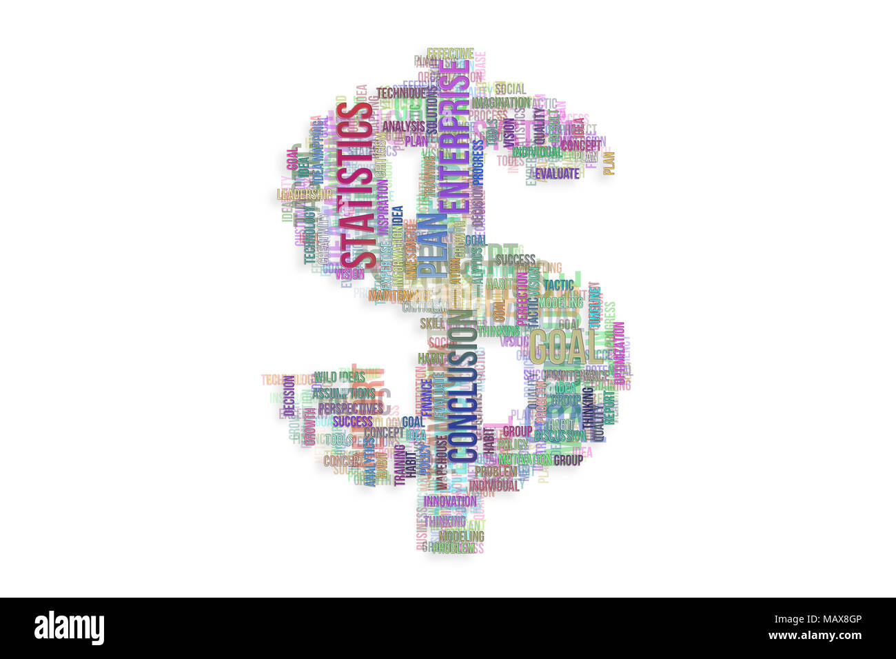 Business & finance conceptual, colorful words cloud as dollar sign for ...