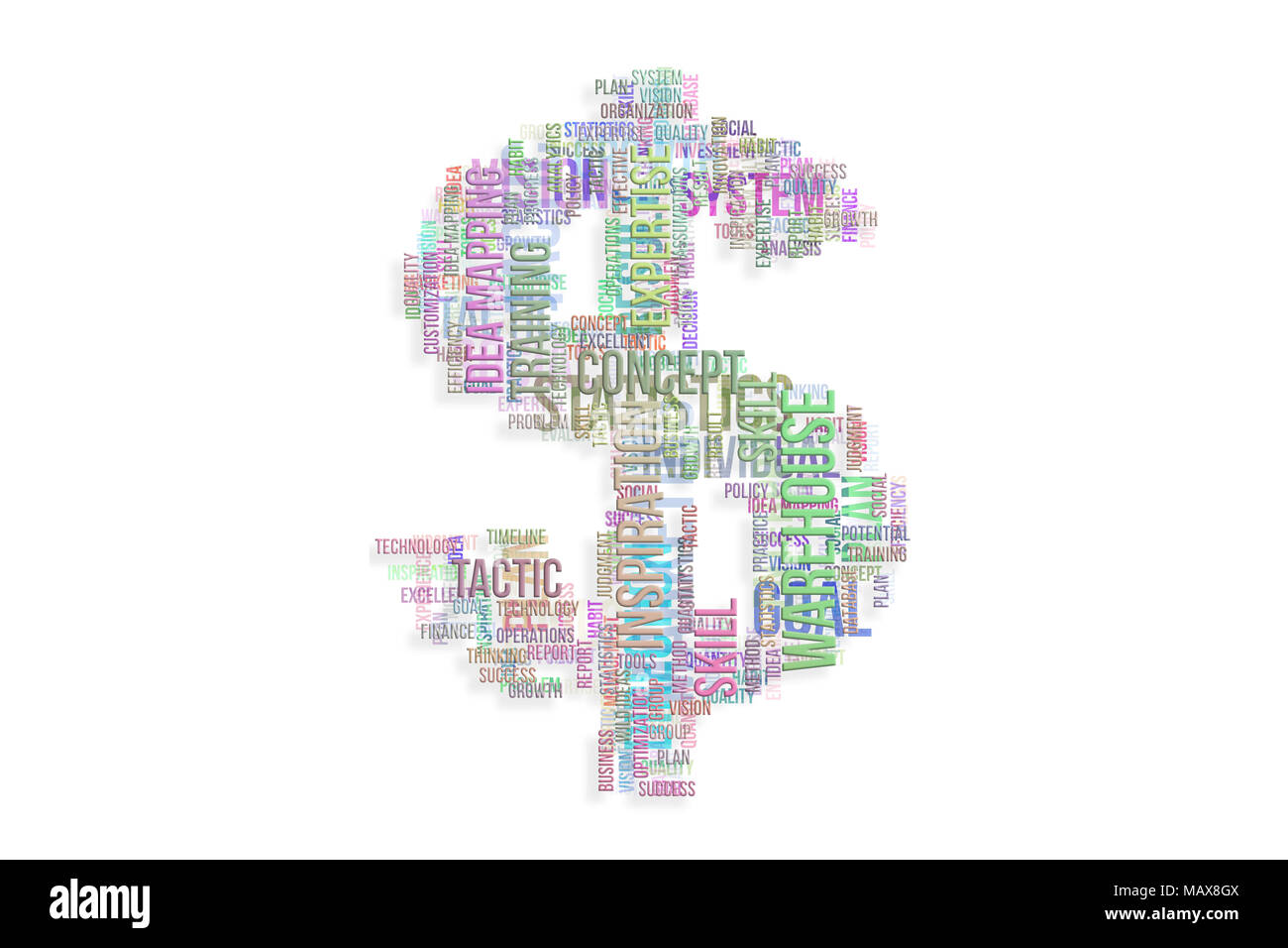 Business & finance conceptual, colorful words cloud as dollar sign for ...
