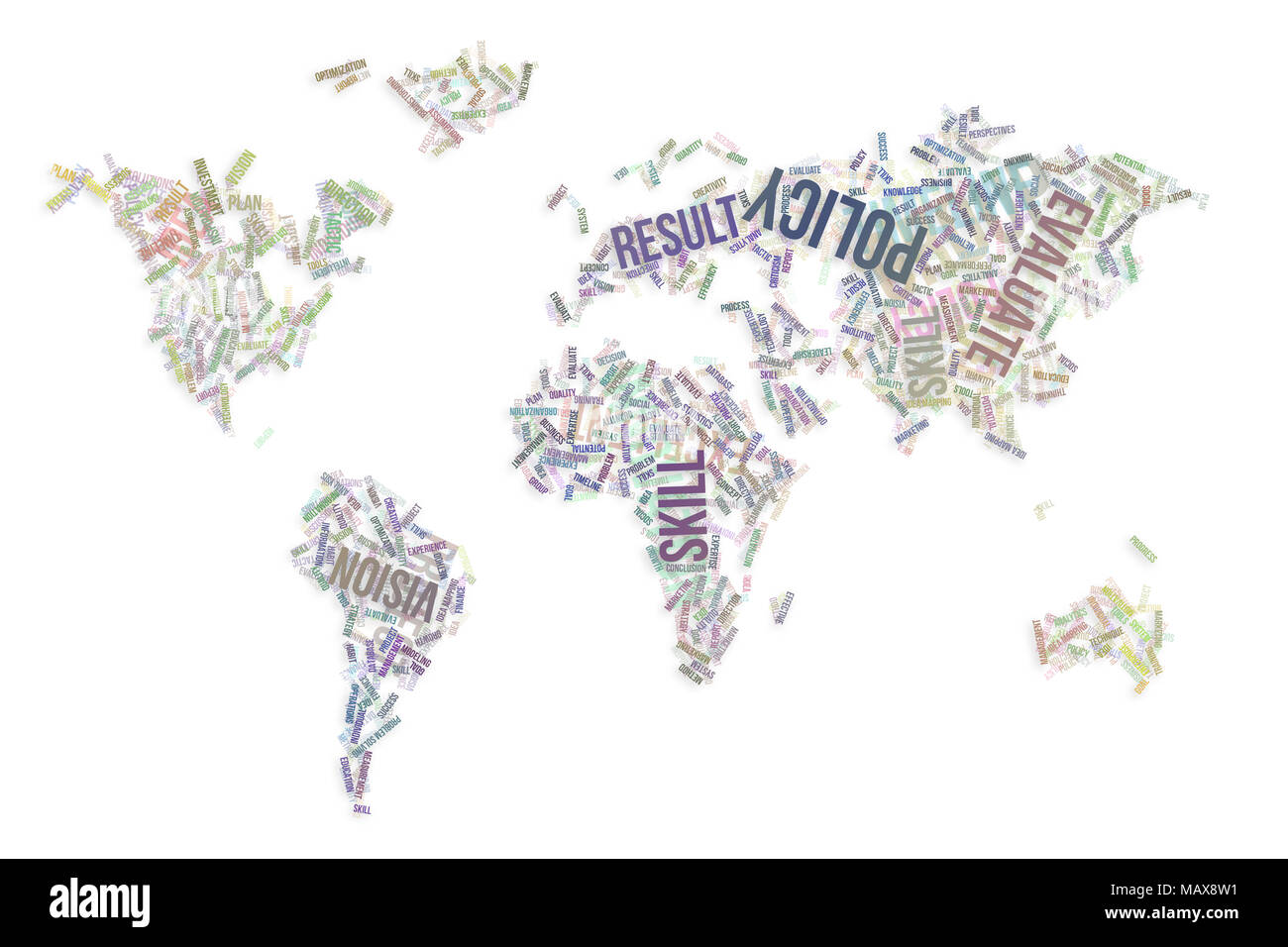Business word cloud, colorful abstract, on world map, for web page ...